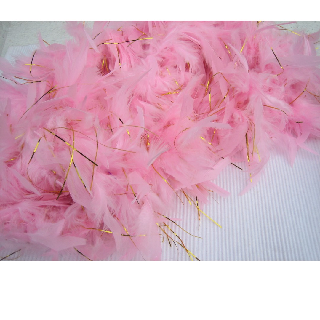 2 Yards Pink Marabou Feather with Gold Fringe, Women's Fashion, Jewelry ...