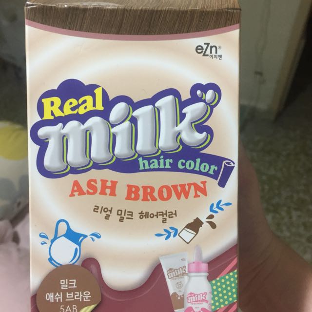 Korea EZN Real milk hair colour/colour dye ASH Brown, Beauty & Personal ...