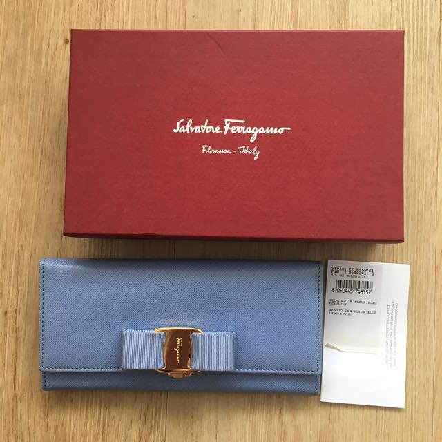 Salvatore Ferragamo Fleur Blue Wallet, Luxury, Bags & Wallets on Carousell