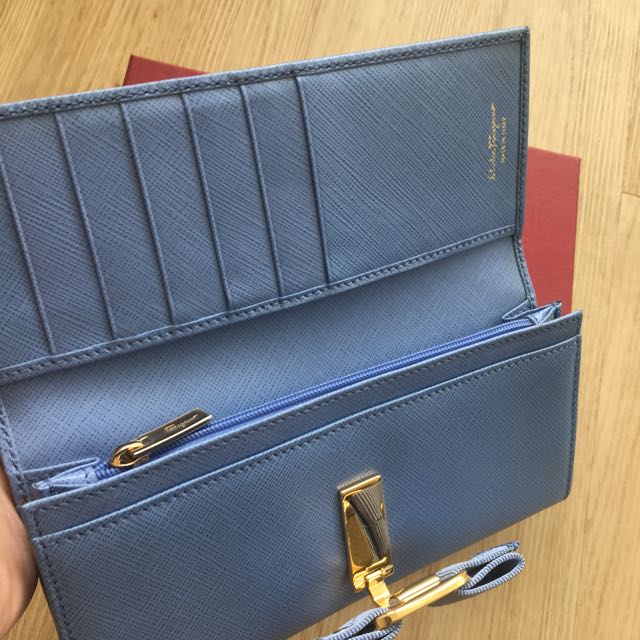 Salvatore Ferragamo Fleur Blue Wallet, Luxury, Bags & Wallets on Carousell