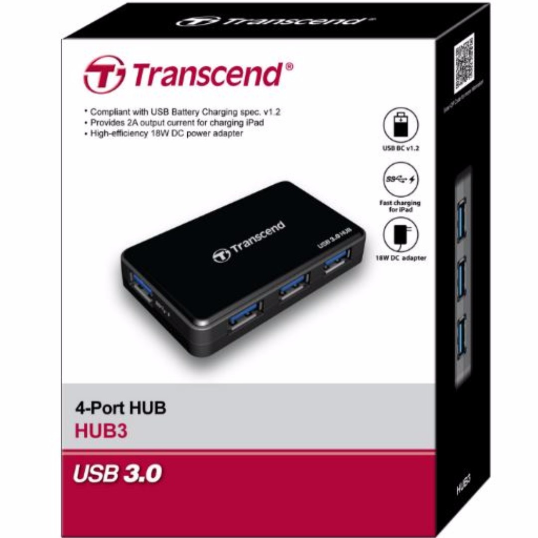Transcend HUB3K USB 3.0 4-Port Hub with Power, Computers & Tech, Parts ...