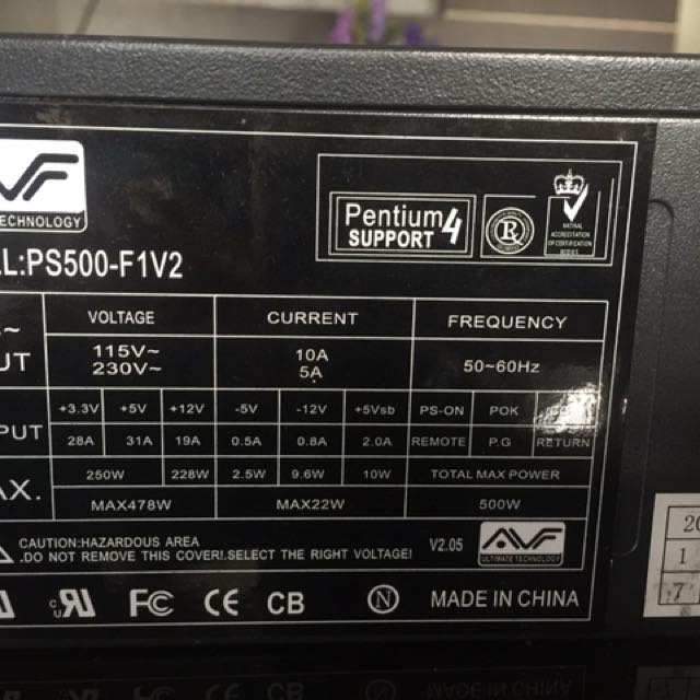 Power Supply PS500-F1V2, Computers & Tech, Parts & Accessories, Cables ...