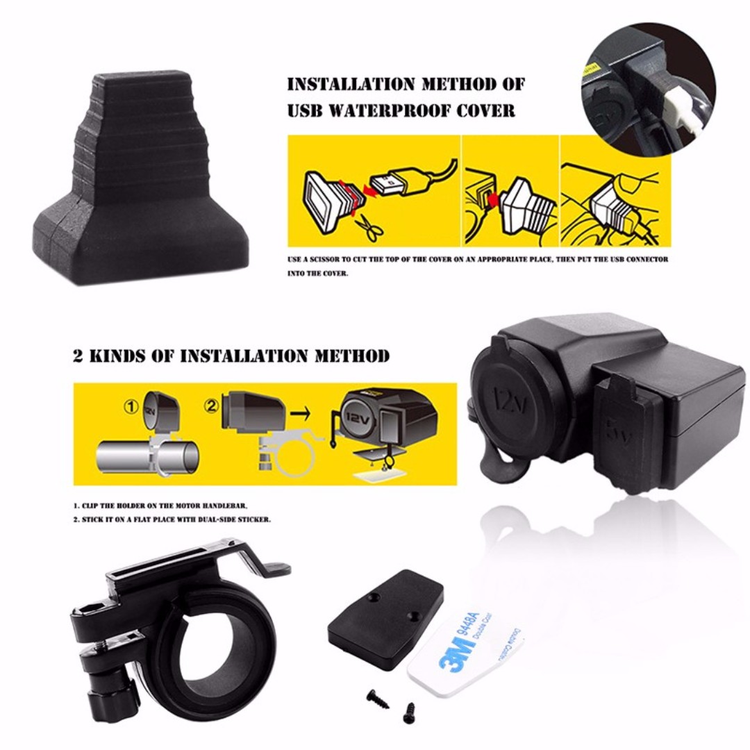 BNIB Motorcycle Waterproof 12V Cigarette Lighter Socket + 5V USB ...