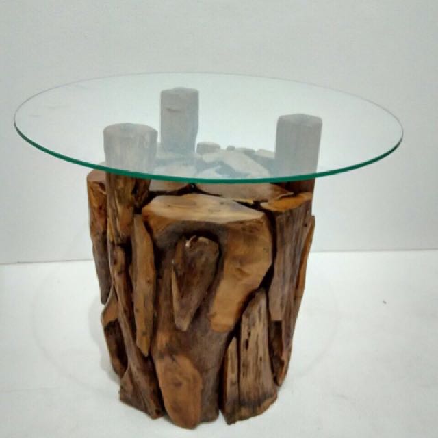 Recycle Rustic Teak Table C/W Glass Top, Furniture & Home Living ...