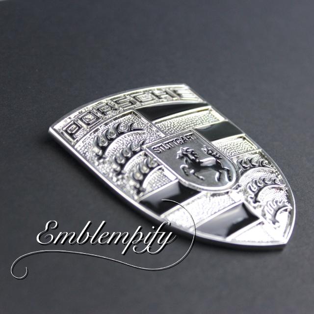 Custom-designed IceChrome Glossy Black Porsche Emblem, Car Accessories ...