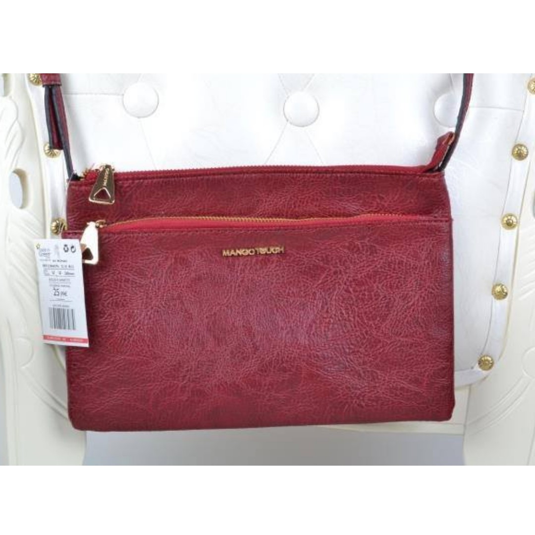 Auth. Mango Touch Maroon Double Compartment Sling Bag, Women's Fashion ...