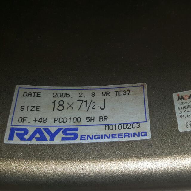 Preowned Rays Engineering 18" Rim With Tyre 225/40/R18 Bridgestone ...