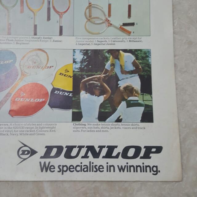Vintage Dunlop Tennis Rackets Ad, Hobbies & Toys, Memorabilia ...