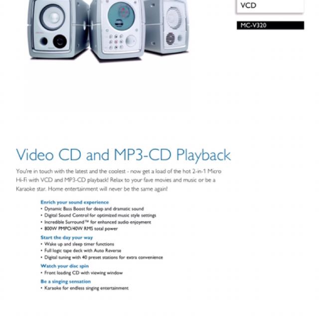 Philips Micro Hi-Fi System MC-V320 VCD | Radio, Audio, Portable Music ...