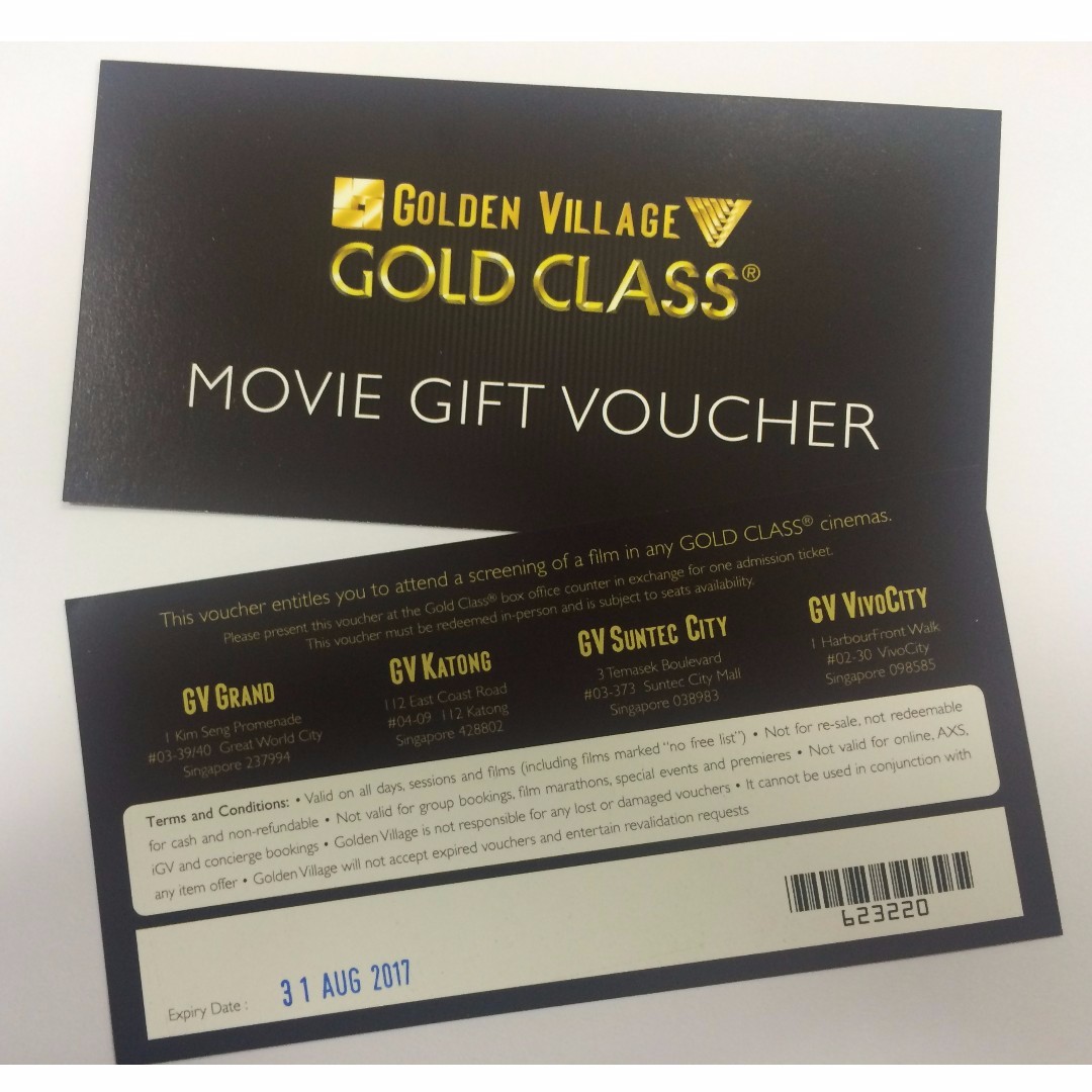 GV gold class movie tickets, Tickets & Vouchers, Vouchers on Carousell