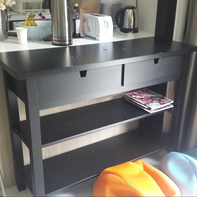 Long Office Table With Thick Glass Top. Solid Wood. 2 Cabinets Shelves ...