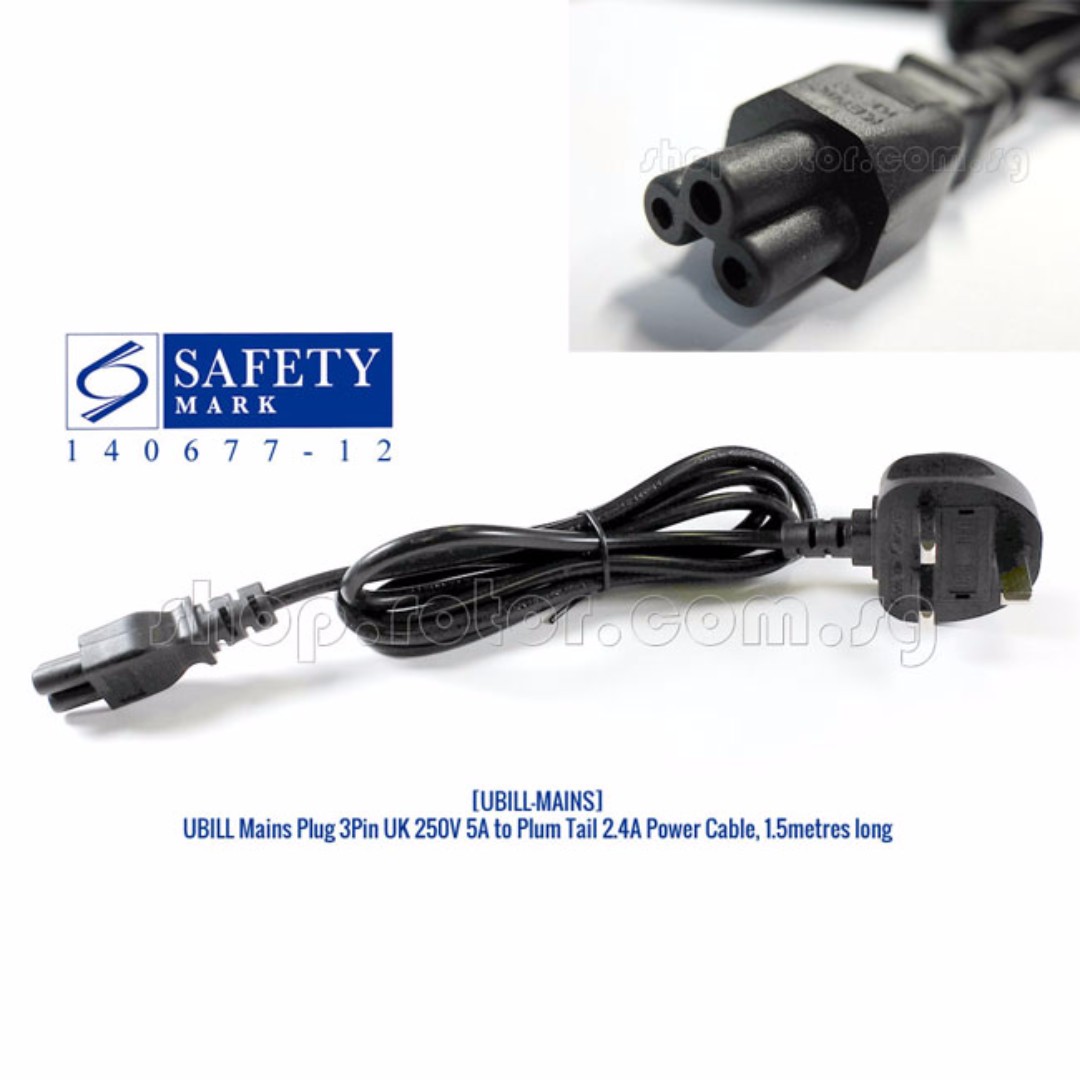 With Valid Safety Mark, UBILL Mains Plug 3-Pin UK 250V 5A to C5 Plum ...