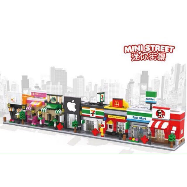 LAST SET*Mini Street Bricks HSANHE diamond Blocks Dunkin Donut, 7-11, Starbucks, McDonald, Fast ...
