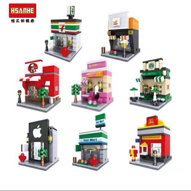 LAST SET*Mini Street Bricks HSANHE diamond Blocks Dunkin Donut, 7-11, Starbucks, McDonald, Fast ...