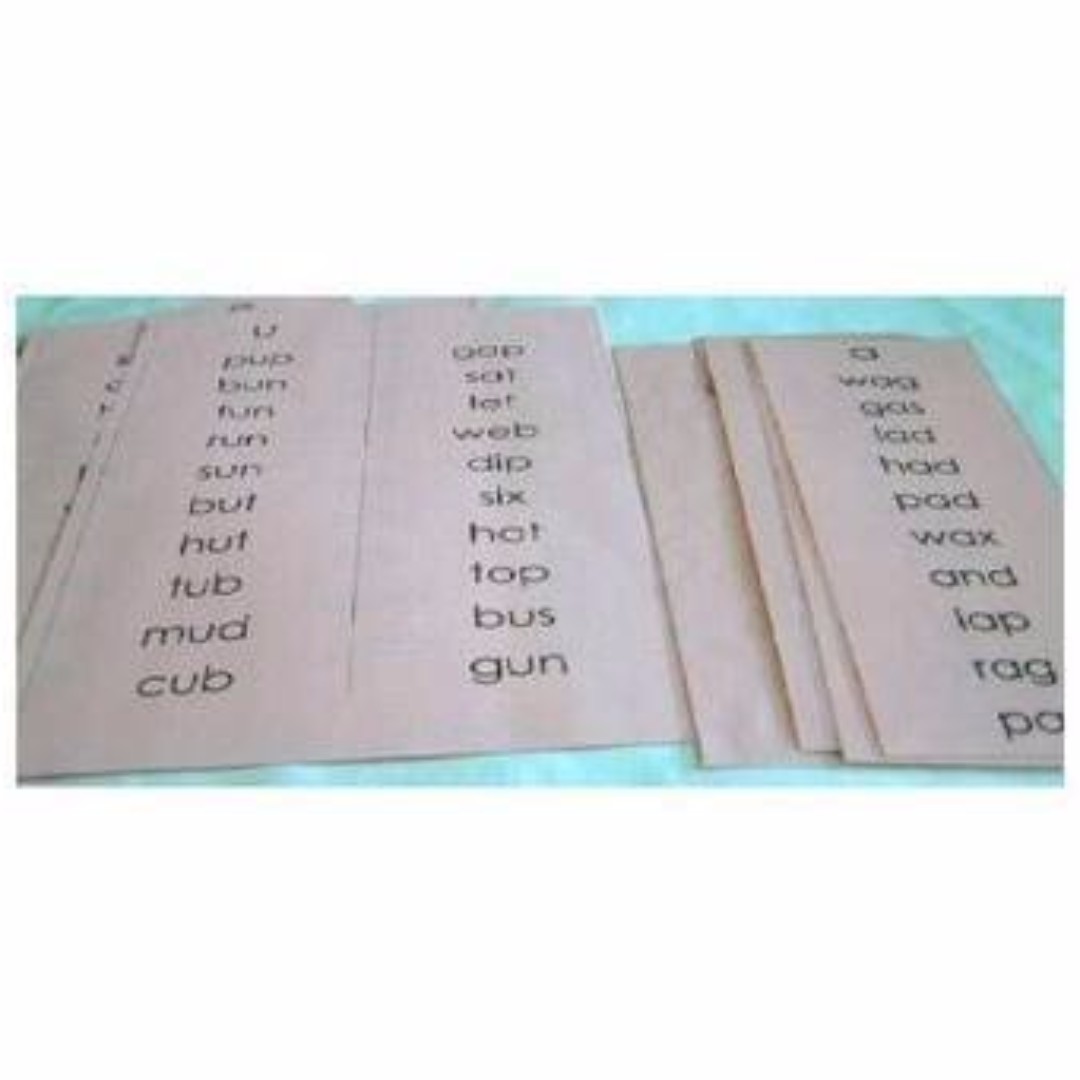 MONTESSORI PINK SCHEME - PHONICS - 3 LETTER WORD LISTS, Hobbies & Toys ...