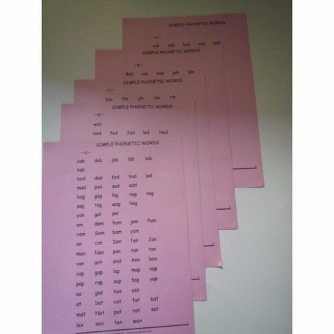 MONTESSORI PINK SCHEME - PHONICS - SIMPLE 3 LETTERS CVC- PHONETIC WORDS ...