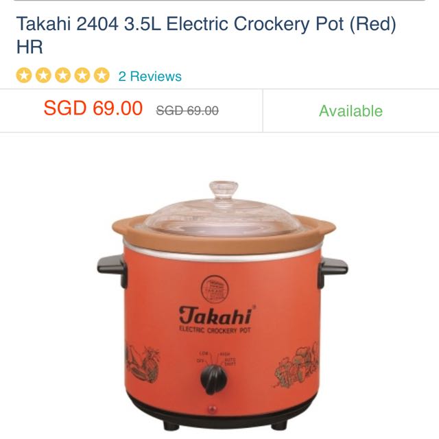Takahi 2404 3.5L Electric Crockery Pot (Red) HR, TV & Home Appliances ...