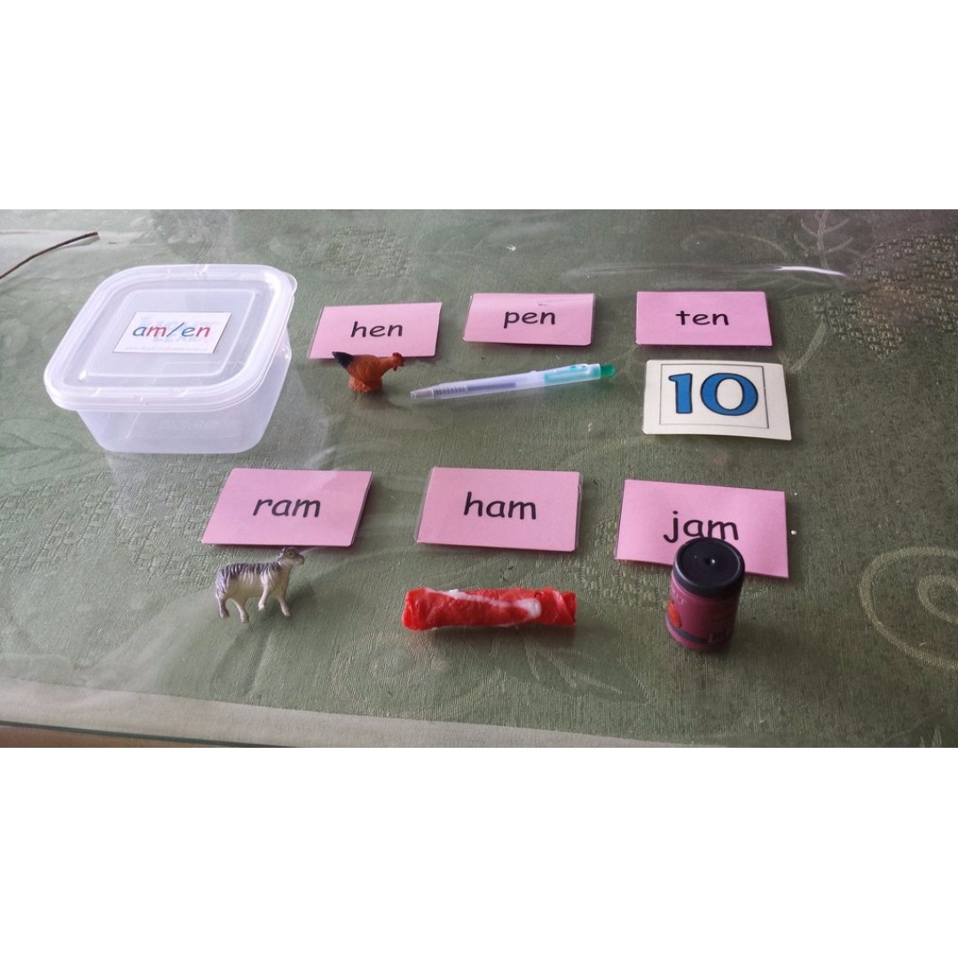 MONTESSORI PINK SCHEME - PHONICS WORD FAMILY 'AM/EN' OBJECT BOX ...