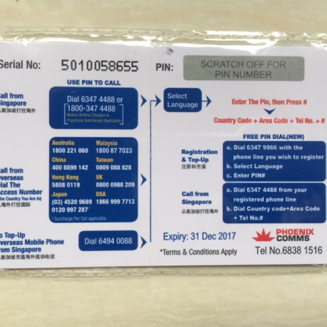 Phoenix Comms Calling Card, Tickets & Vouchers, Vouchers on Carousell