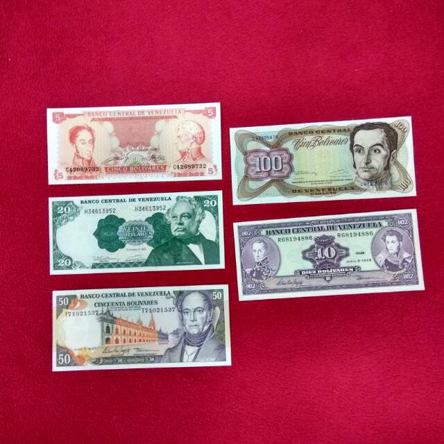 Venezuela 5-10-20-50-100 bolivares 1989-1995 set, Hobbies & Toys ...