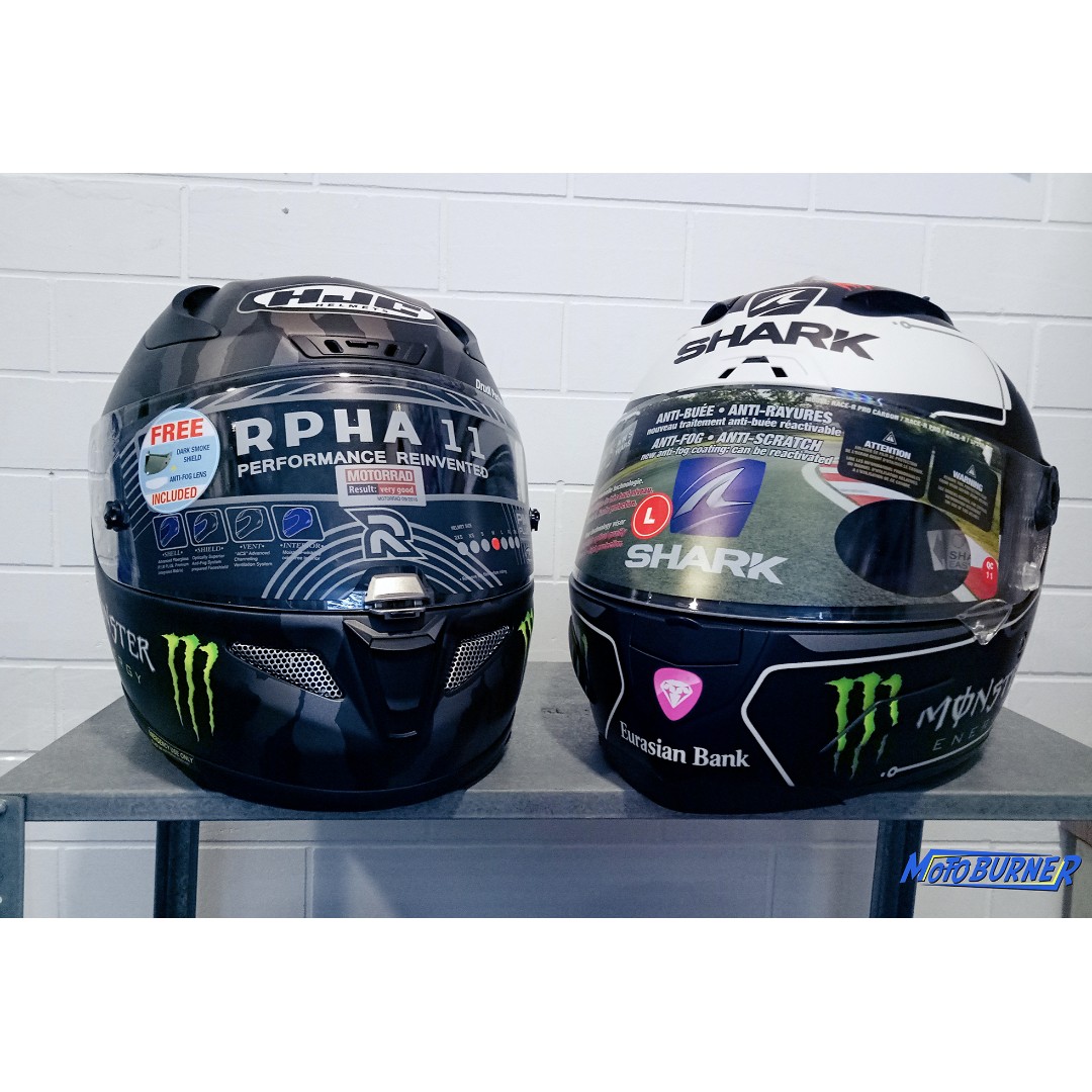 Monster Energy Drink logo Racing helmet HJC RPHA 11 Shark Race R Pro ...