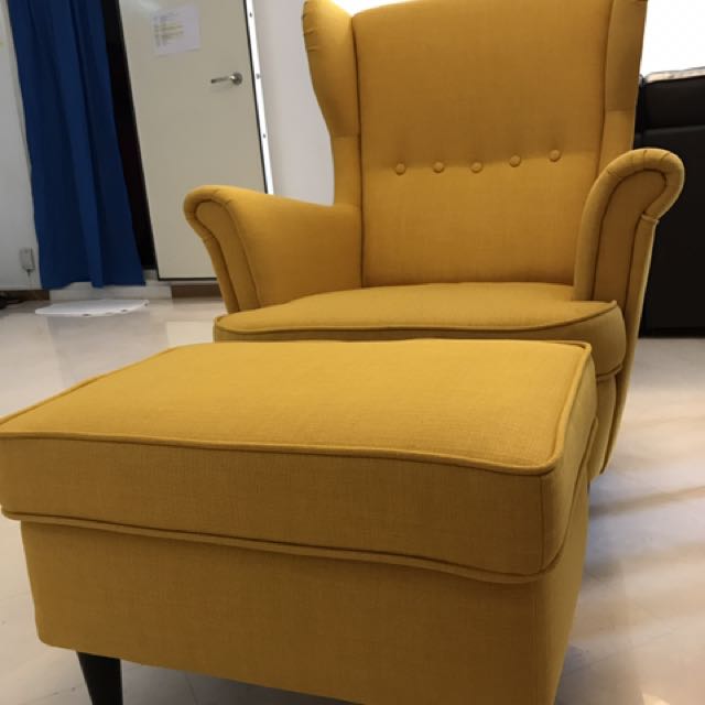 IKEA Yellow Arm Chair Footstool Strandmon Mustard Furniture Home