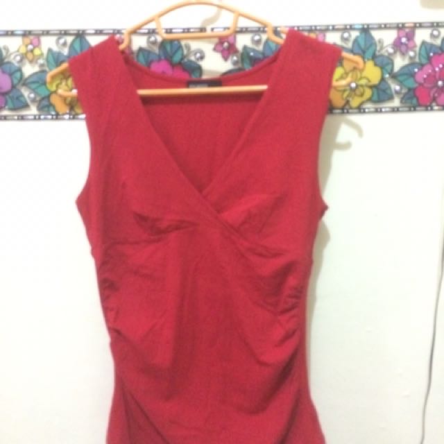 Mango Basic In Red, Fesyen Wanita, Pakaian Wanita di Carousell