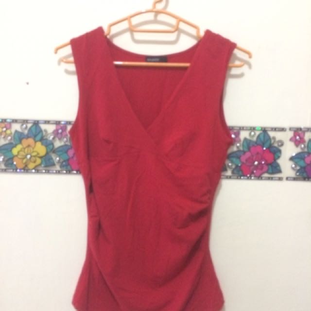 Mango Basic In Red, Fesyen Wanita, Pakaian Wanita di Carousell
