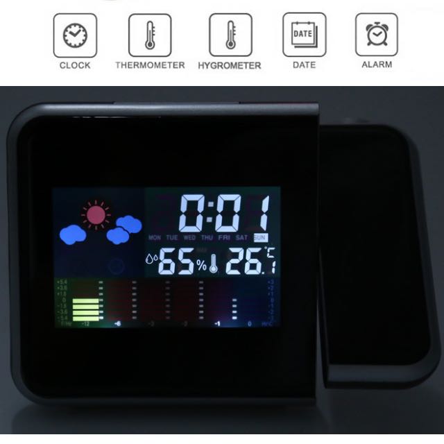 8190 LED Rotating Projection Color Screen Calendar Clock with Weather ...