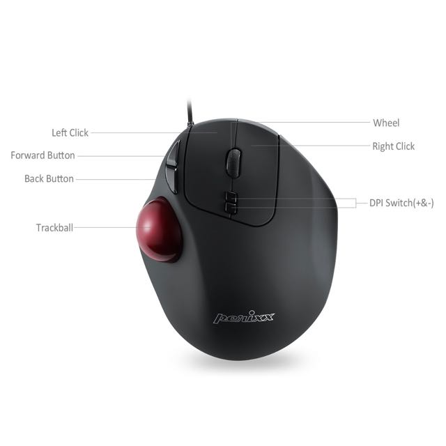 Perixx PERIMICE-517, Wired Ergonomic Trackabll Mouse - 34mm Trackball ...