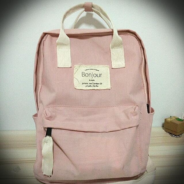 BONJOUR BAG COOL LIGHT PINK CUTE BAG TRAVEL SCHOOL BAG fjalraven kanken ...