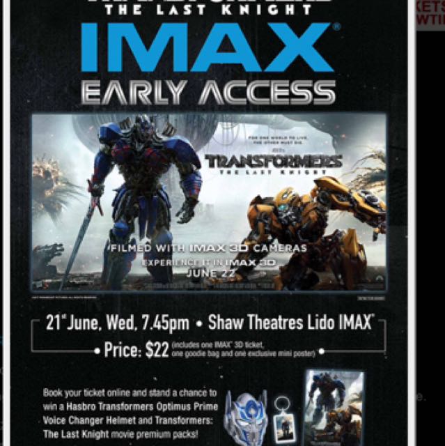 Movie Ticket Transformers The Last Knight Imax Early Access, Tickets ...