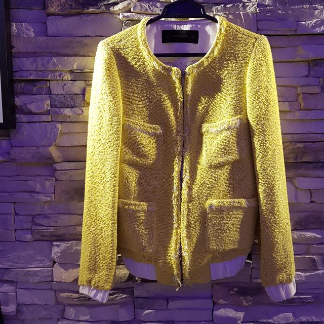 Zara Basic Yellow Tweed Jacket, Women's Fashion, Coats, Jackets and ...