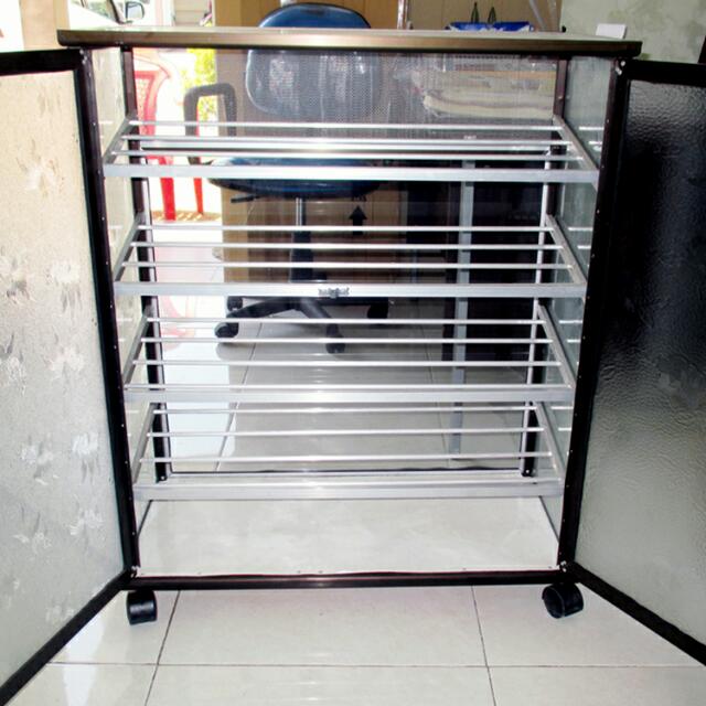 Rak Sepatu Almini Frame Coklat Kaca Es 4 Susun Roda 74-90, Perabotan ...