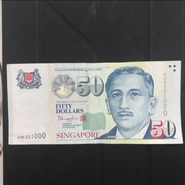 $50 Tharman Sign, Fancy Descending Number 4HK 321000 EF. Number 4321000 ...