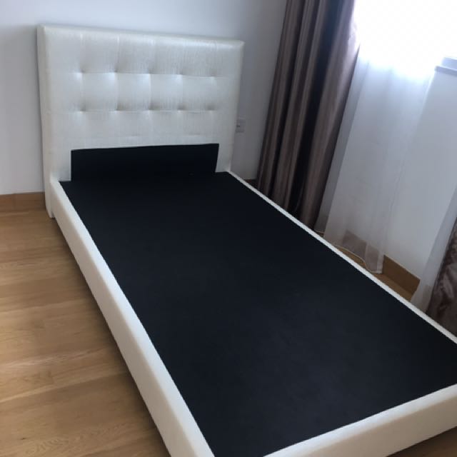 Pearl white PVC Super single bedframe, Furniture & Home Living ...