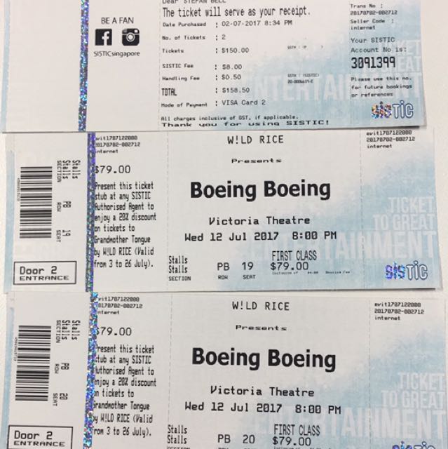 Boeing Boeing Tickets x 2, Tickets & Vouchers, Event Tickets on Carousell