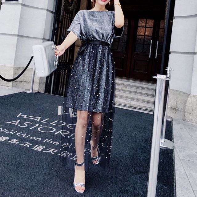 2way chip style veil dress, Women's Fashion, Dresses & Sets, Evening ...