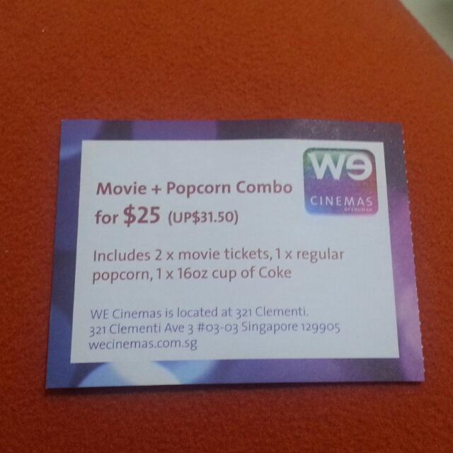 WE Movie Tix + Popcorn Combo, Tickets & Vouchers, Vouchers on Carousell