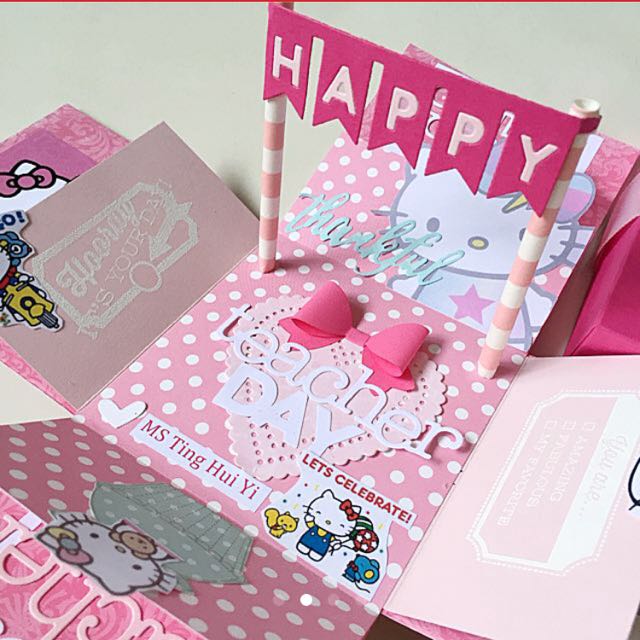 Happy Teacher's Day Hello Kitty Explosion Box Card, Hobbies & Toys ...