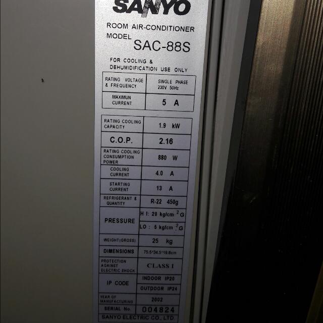SANYO CASEMENT AIRCON UNIT(SAC 88 S), TV & Home Appliances, Air Conditioners & Heating on Carousell