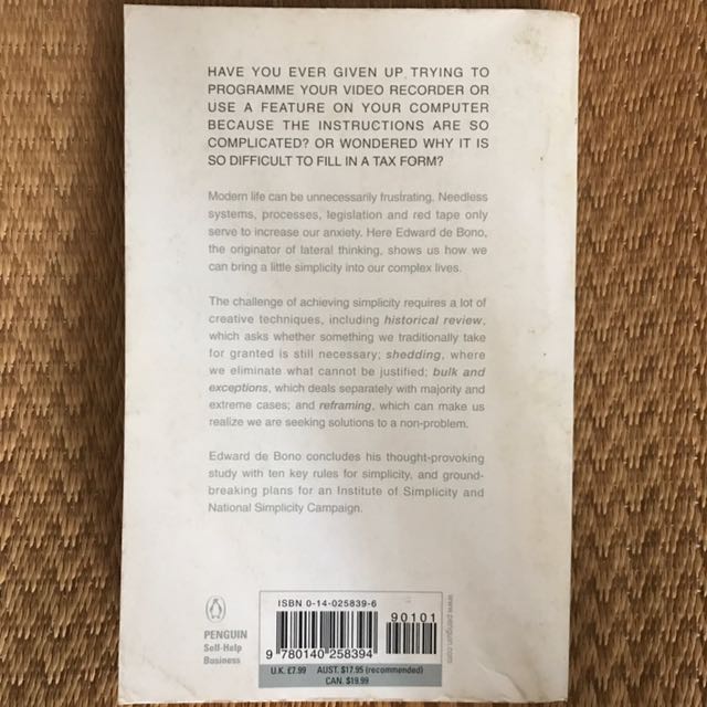 Simplicity By Edward De Bono, Hobbies & Toys, Books & Magazines ...