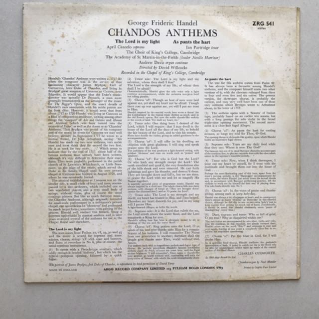 Handel Chandos Anthems Vinyl Record, Hobbies & Toys, Music & Media ...