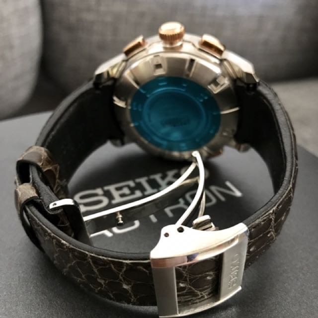 Seiko Astron Solar GPS Steel & Rose Gold 48mm Watch, Crocodile Strap ...