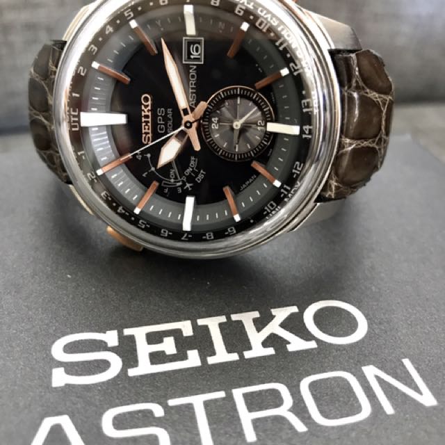 Seiko Astron Solar GPS Steel & Rose Gold 48mm Watch, Crocodile Strap ...