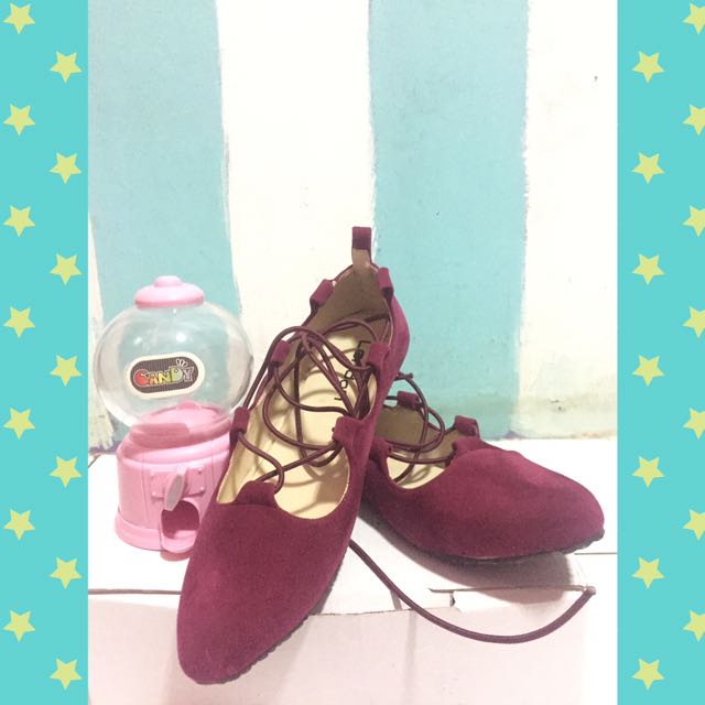 Ballerina Shoes Maroon, Fesyen Wanita, Sepatu di Carousell