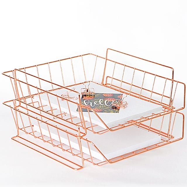 Luxe Rose Gold Desk Stackable Organiser In Out Tray Letter Document ...