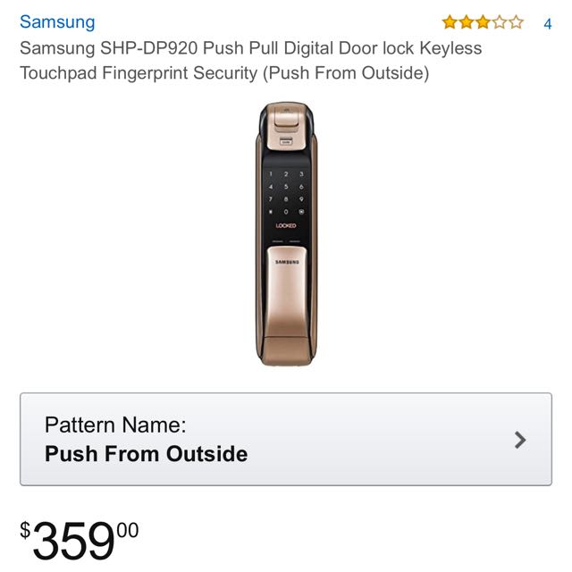 Samsung SHP-DP920 Push Pull Digital Door Lock, Furniture & Home Living, Furniture, Other Home ...