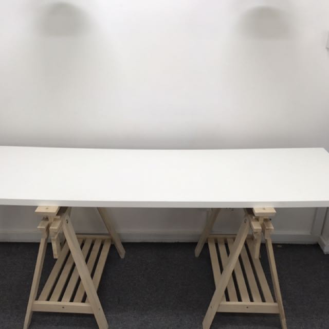 Long White Table With Adjustable Solid Wood Legs., Furniture & Home ...