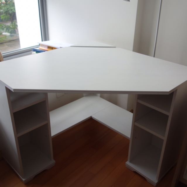 Corner Study Table With Shelves In White, Furniture & Home Living ...